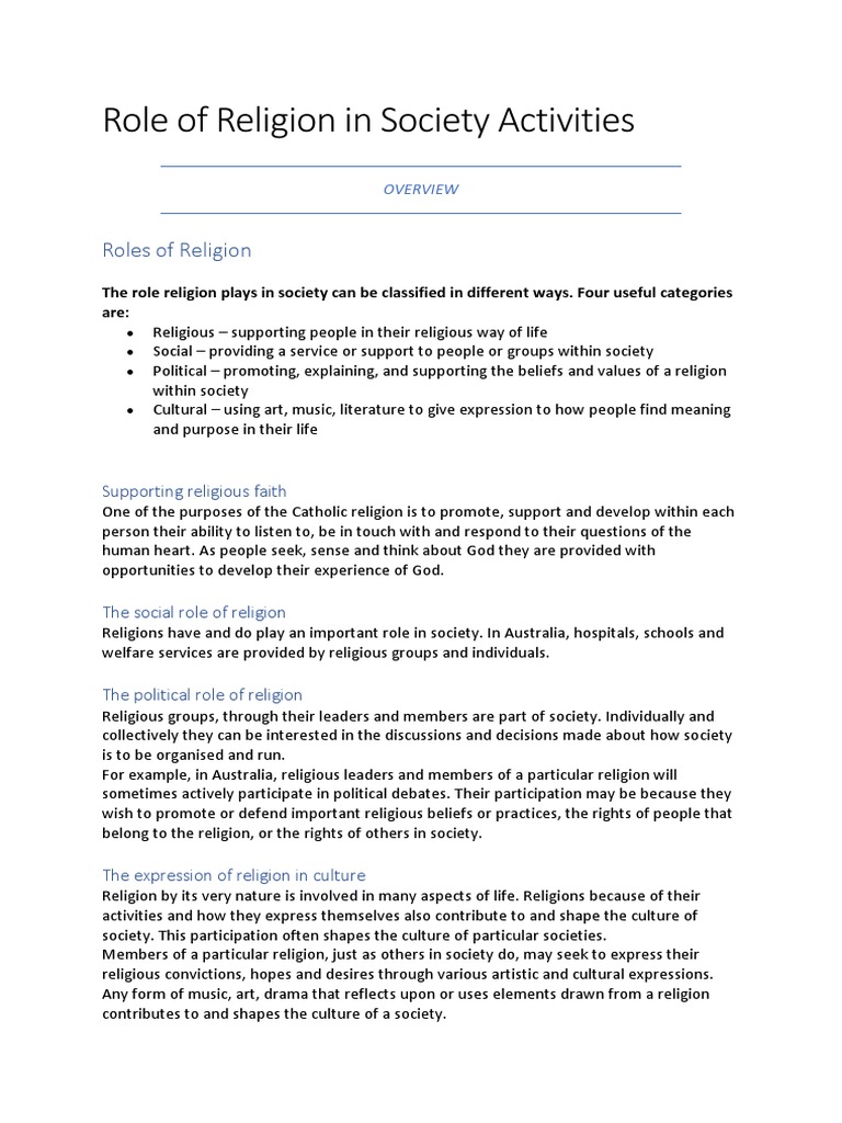 Roles of Religion in Society Activities | PDF | Rights