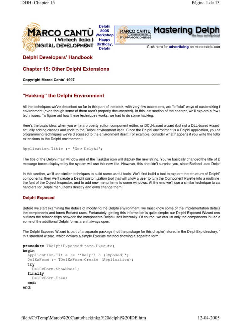 Delphi Developers' Handbook Chapter 15: Other Delphi Extensions | PDF ...