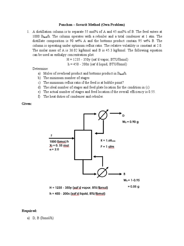 Ponchon-Savarit distillation problem | PDF | Distillation | Mole (Unit)