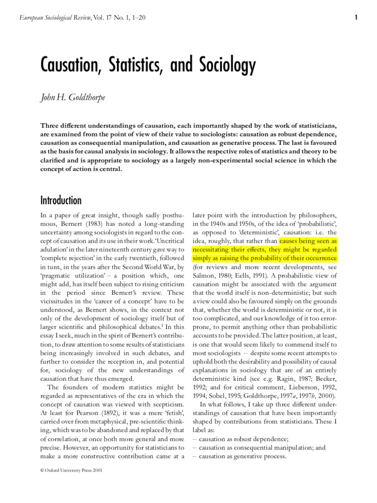 Goldthorpe, John - Causation, Statistics and Sociology | PDF ...