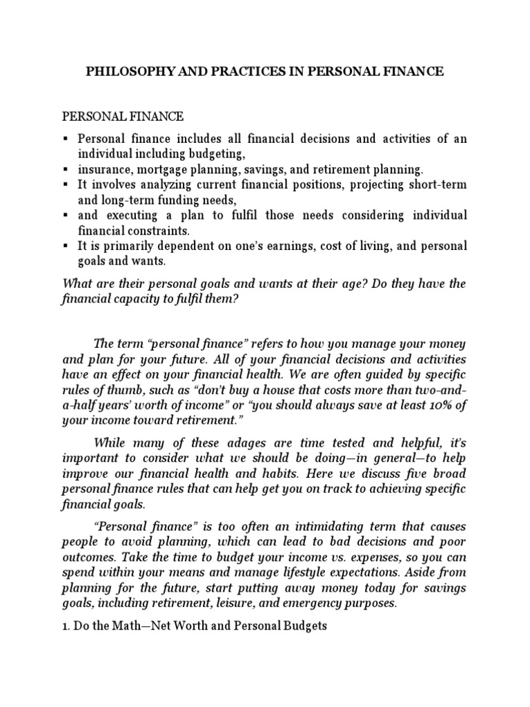 Philosophy and Practices in Personal Finance Report | PDF | Taxes ...