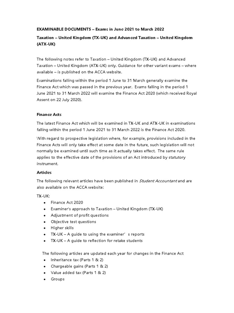 TX-UK and ATX-UK - FA 2020 Exam Docs June 21 To March 22 - Final | PDF ...