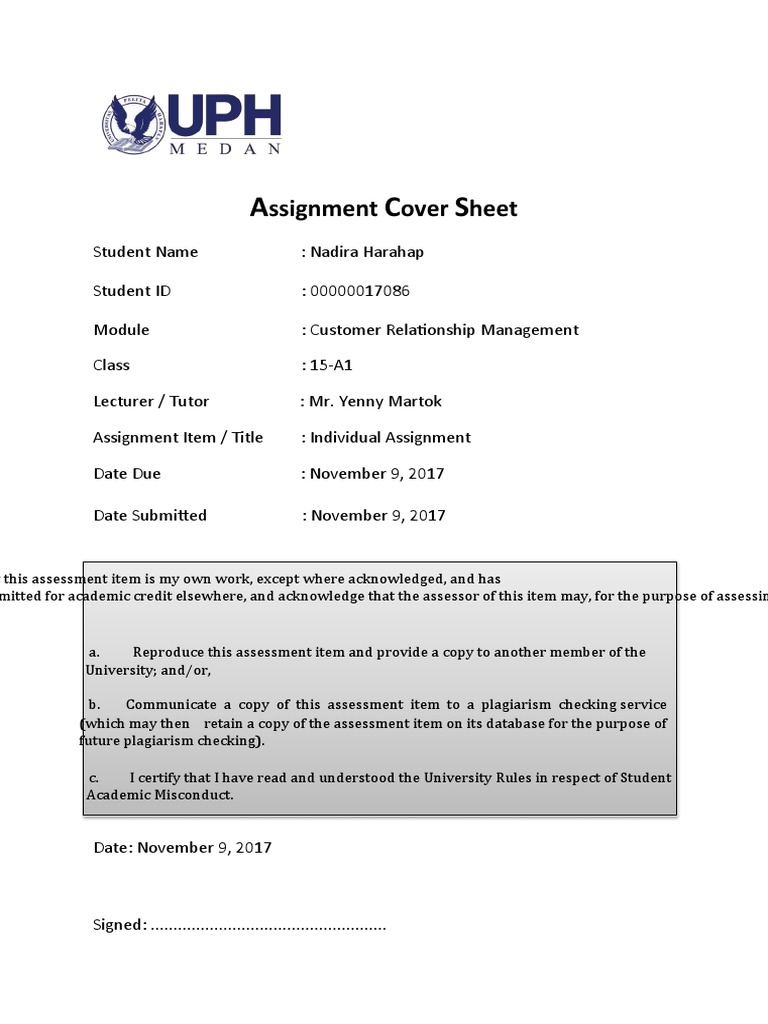 Assignment Cover Sheet | PDF