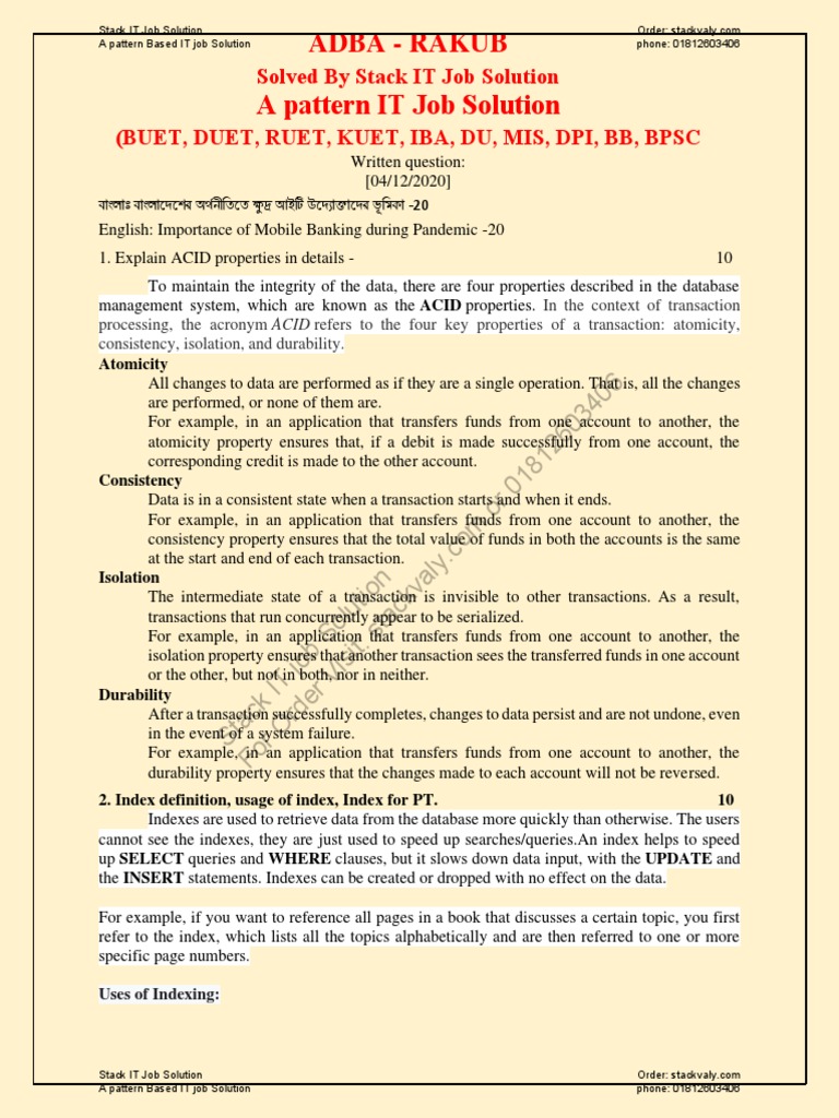 Bank Question Solution-ADBA Previous Year Question For AP, ANE, AME, ADA, AE | PDF | Database ...