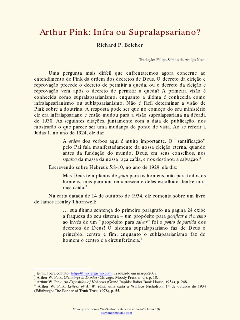 A.w.pink Infralapsarianismo | PDF | Adão e Eva | Deus