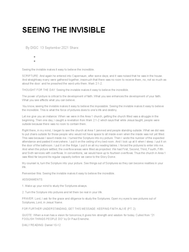 Seeing The Invisible | PDF | Theology | Christian Belief And Doctrine