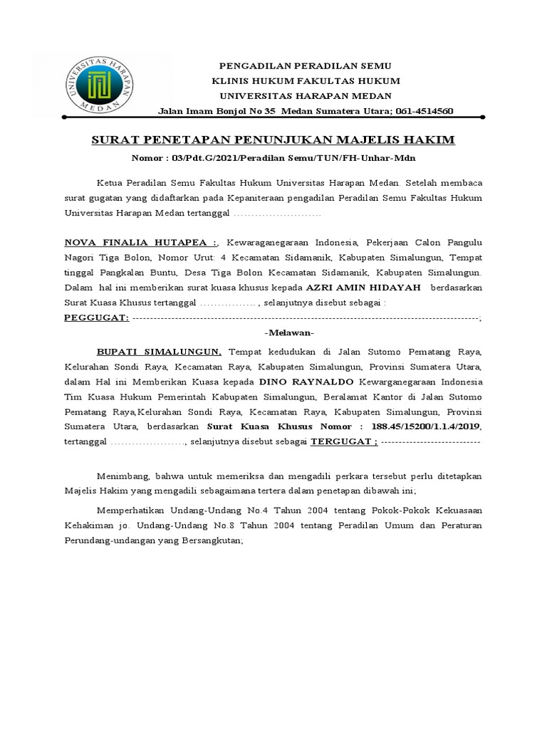 Surat Penetapan Penunjukan Majelis Hakim | PDF