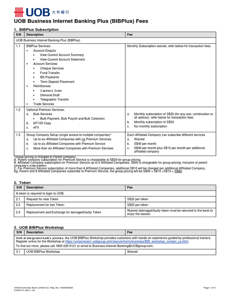 UOB BIBPlus Pricing Guide | PDF | Transaction Account | Cheque