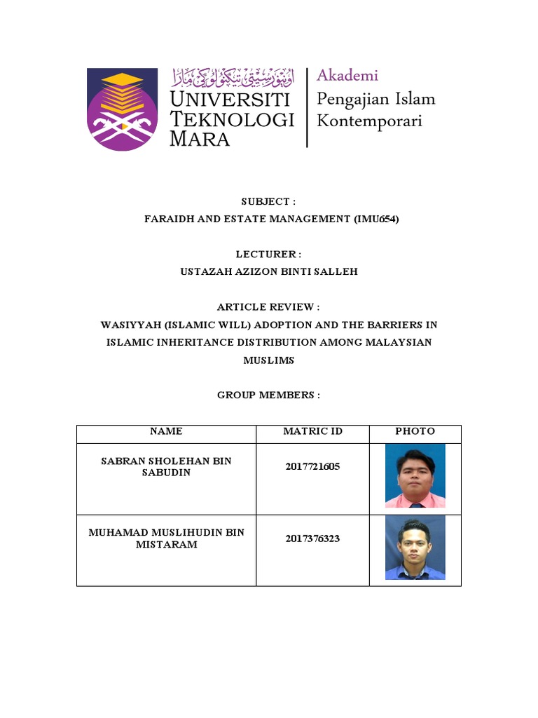 Article Review Imu653 - Sabran Sholehan Bin Sabudin and Muhamad ...
