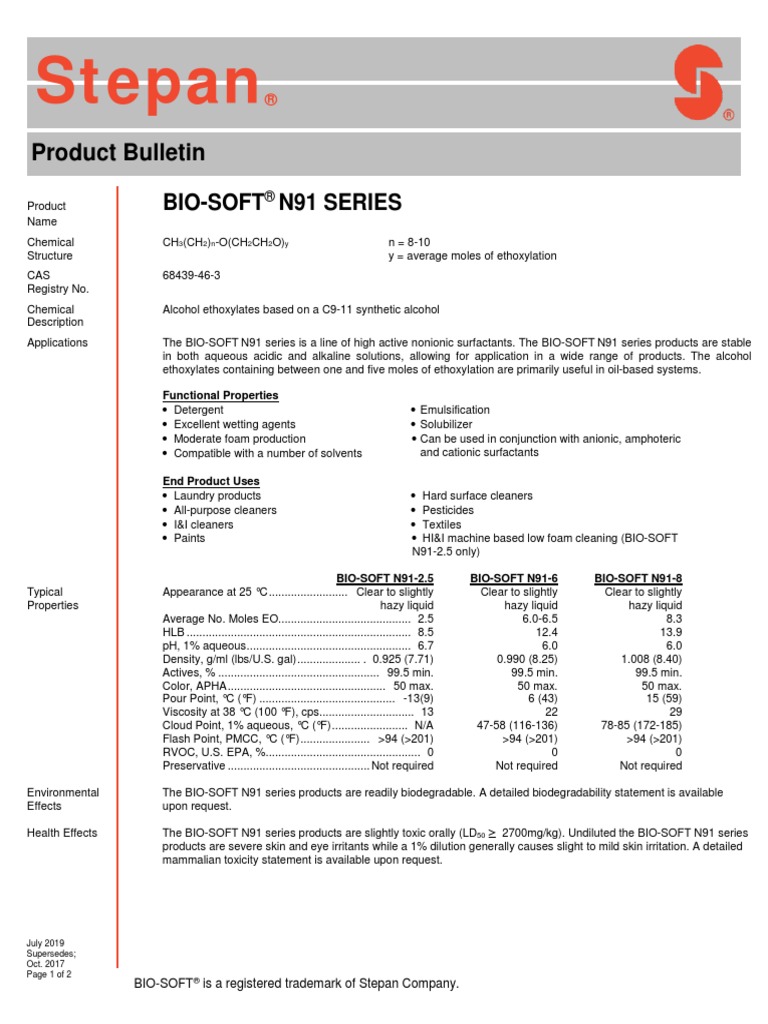 Bio Soft n91 - Series | PDF | Surfactant | Chemistry