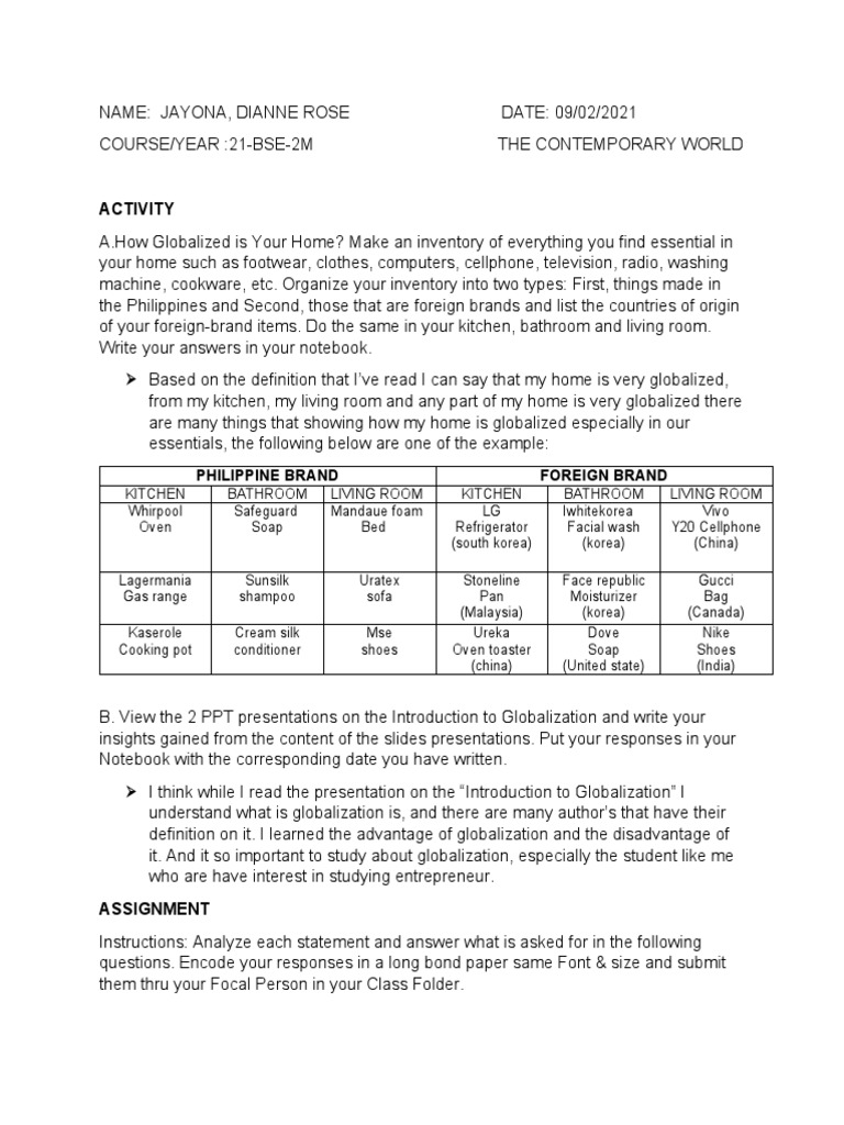 TCW Assignment | PDF | Globalization