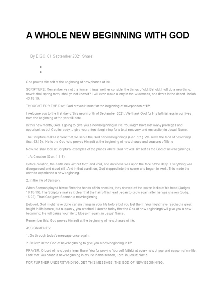 New Beginnings with God: A Sermon | PDF | God | Prayer