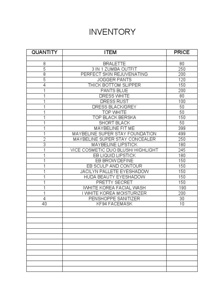 Inventory Products | PDF