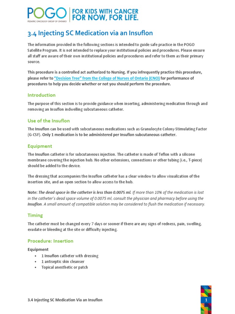 3.4 Injecting SC Medication Via An Insuflon | PDF | Catheter ...