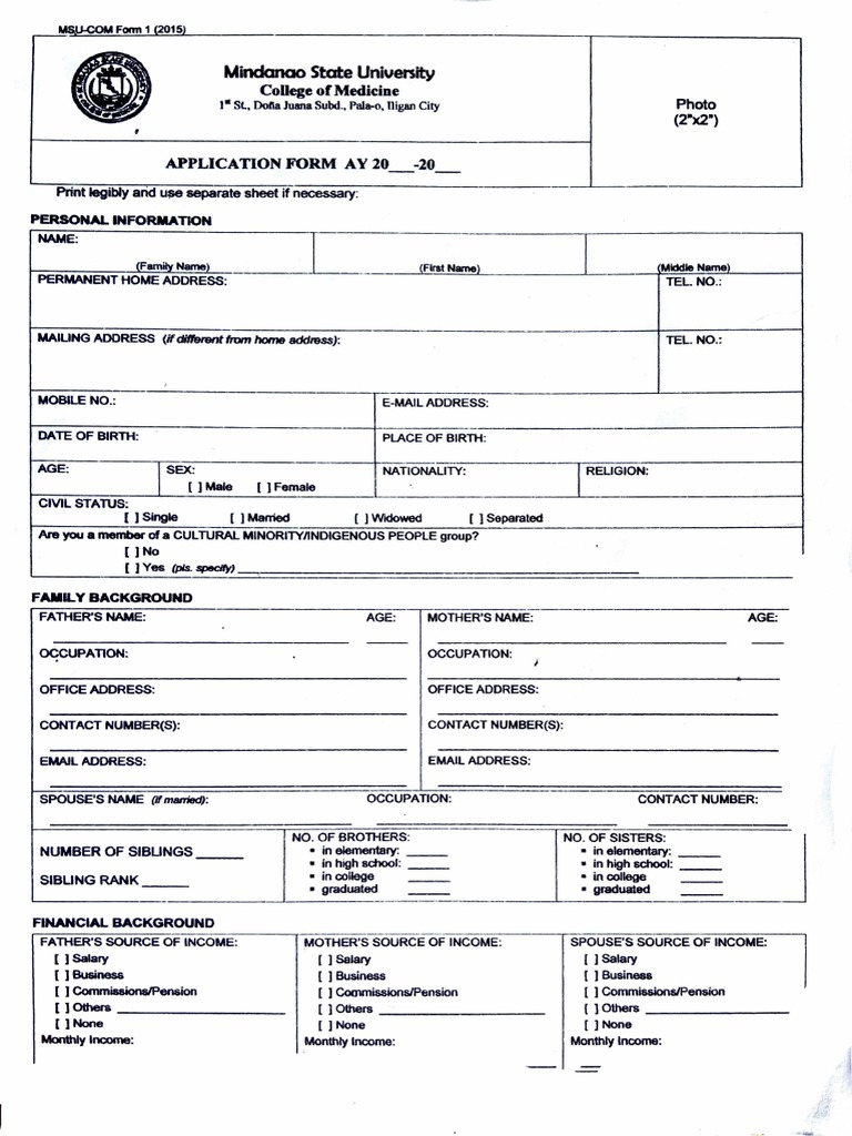 MSU-COM Application Form | PDF | Postgraduate Education | Academia