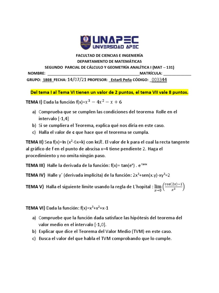 2do Parcial B de MAT 131 (Mayo-Agosto 2021) | PDF