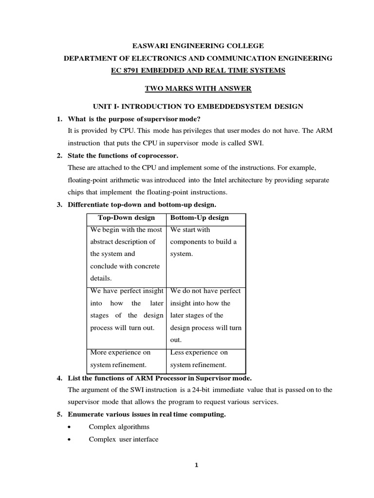 ERTS Two Mark With Answers 2021-2022 | PDF | Central Processing Unit | Embedded System