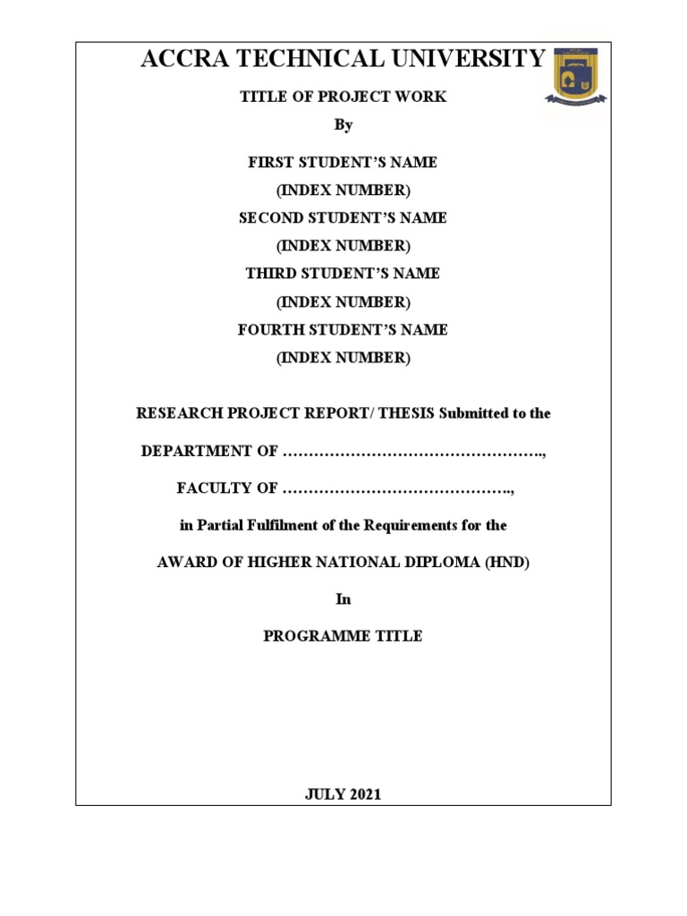 ATU-HND Project Work Format | PDF | Diamond | Educational Technology