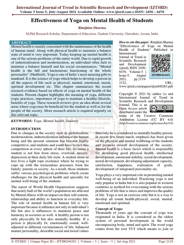 Effectiveness of Yoga On Mental Health of Students | PDF | Yoga ...