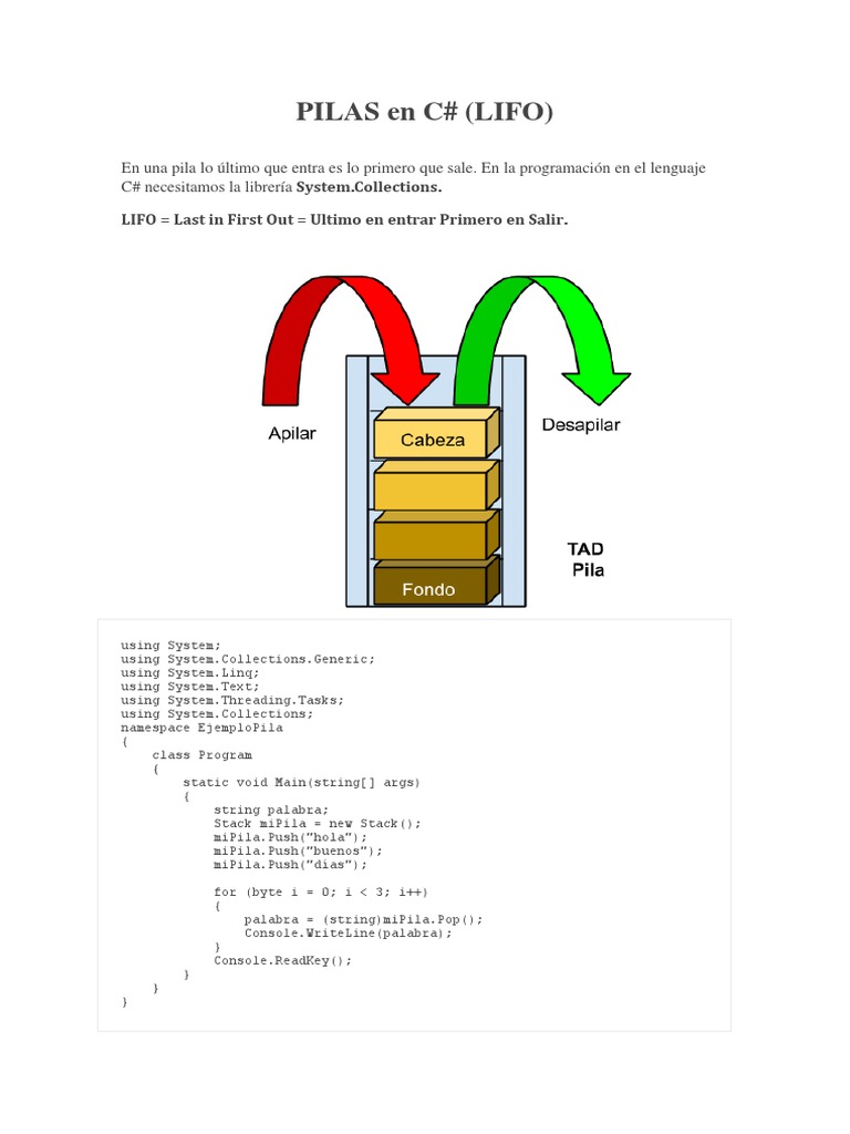 PILAS en C | PDF | C Sharp (lenguaje de programación) | Métodos formales