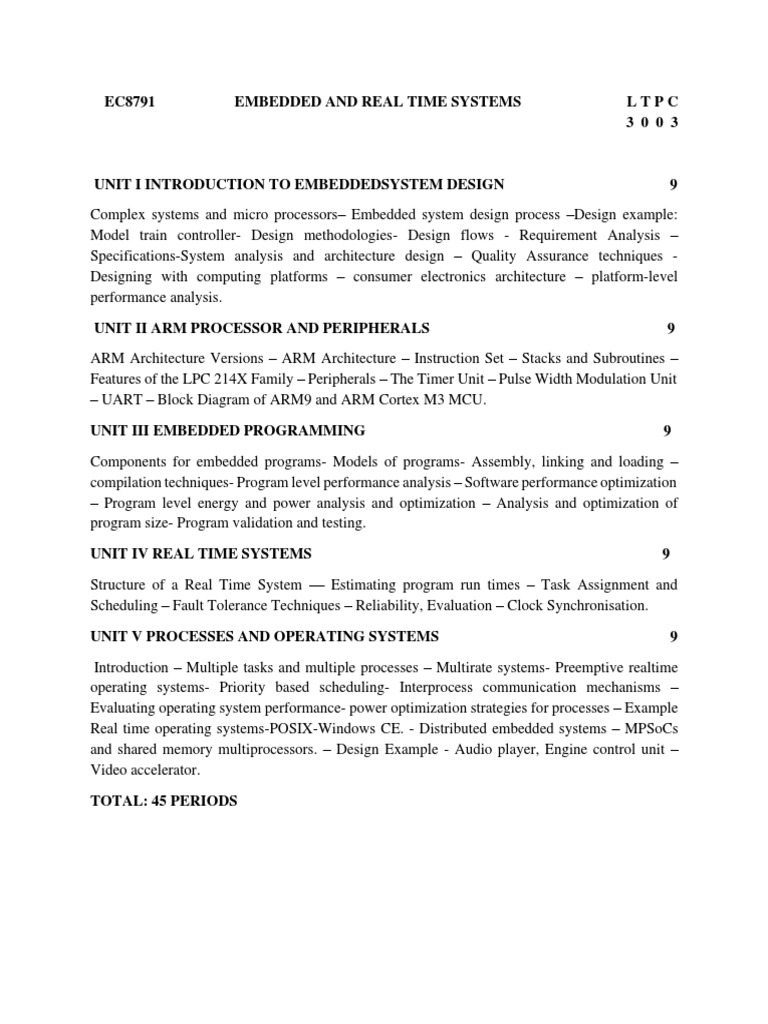 Ec8791 Erts Syllabus | PDF | Arm Architecture | Embedded System