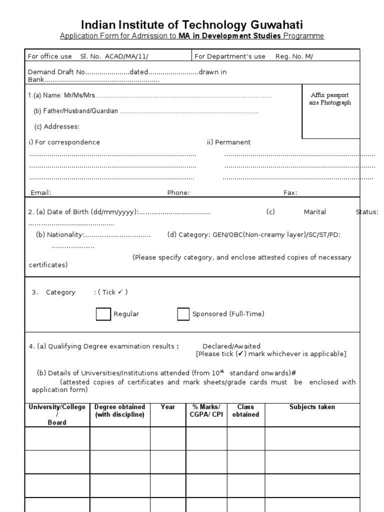MA Application Form - 2011 | PDF | Government Of India | Government