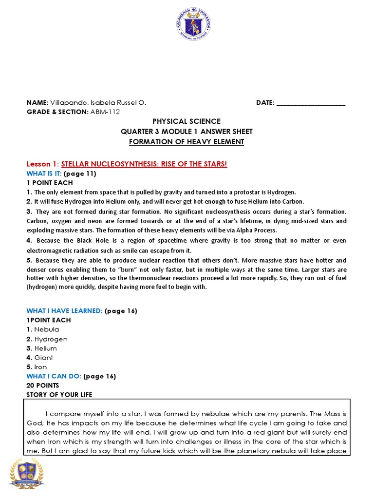 Villapando, Isabela-Physical Science - Module 1 Answers | PDF | Stars ...