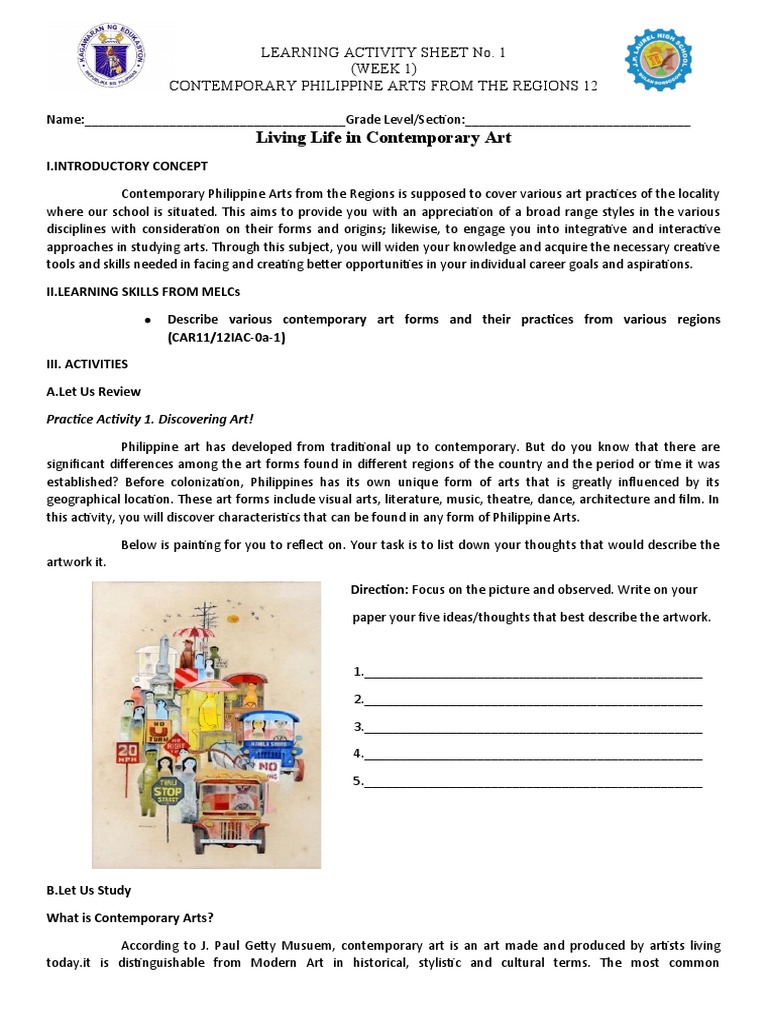 Living Life in Contemporary Art: Learning Activity Sheet No. 1 (WEEK 1 ...