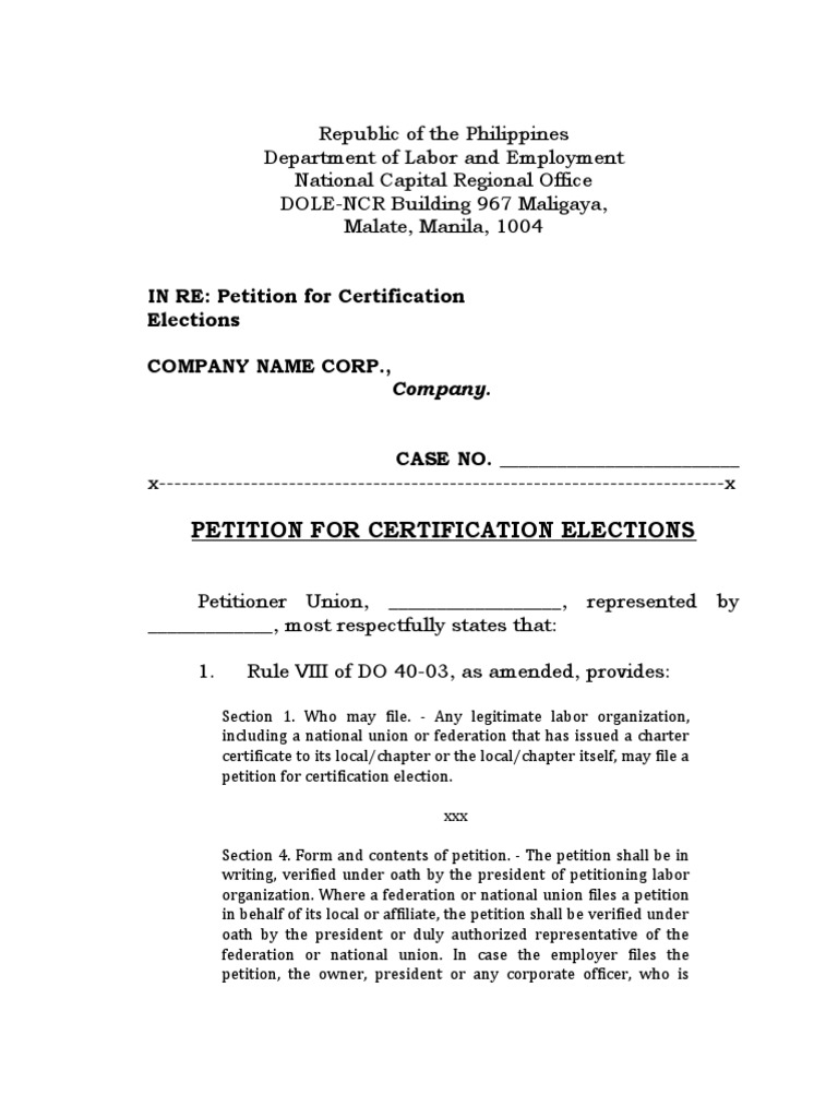 Union Certification Election Petition | PDF | Public Law | Common Law