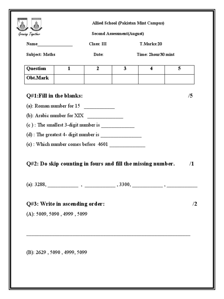 Allied School Maths Grade 3 | PDF