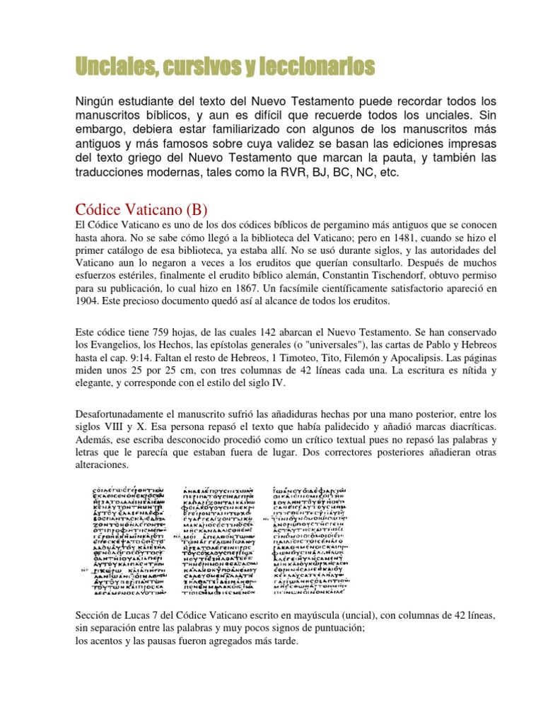 Códices Bíblicos Antiguos del NT | PDF | Nuevo Testamento | Biblia