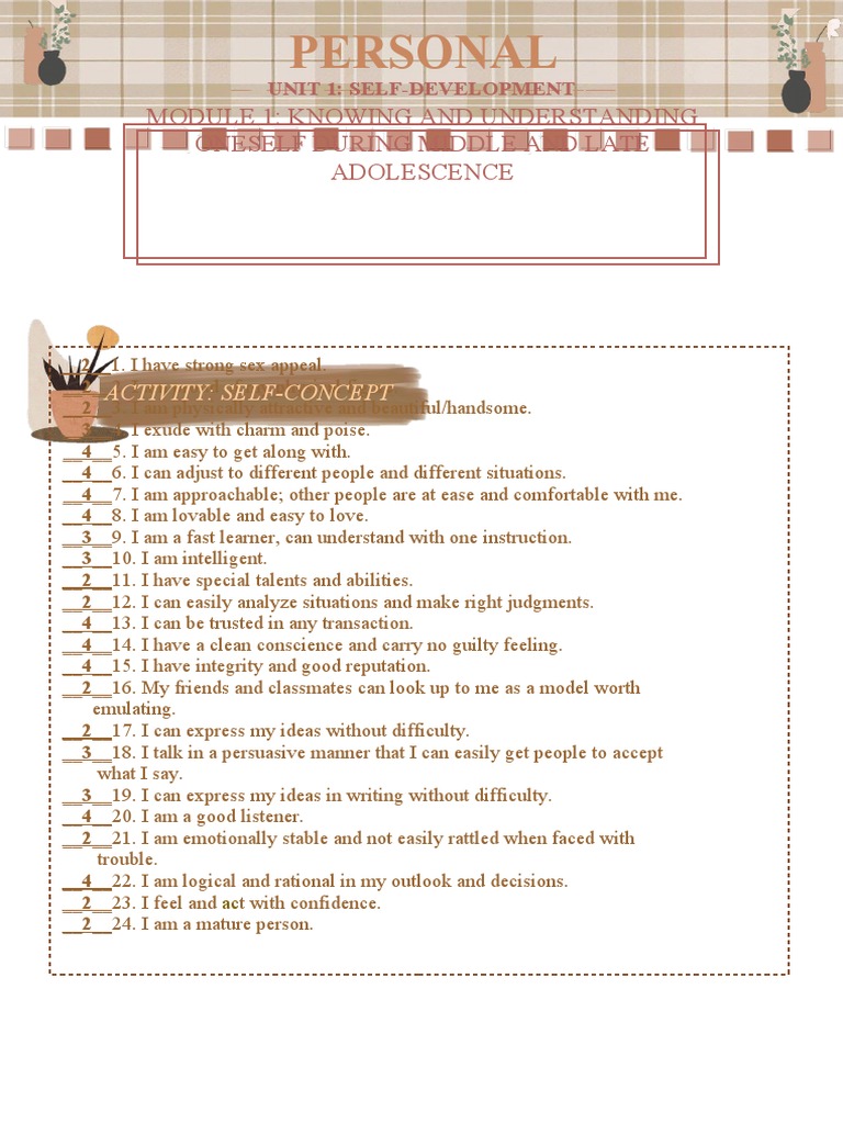 Personal Development: Module 1: Knowing and Understanding Oneself ...