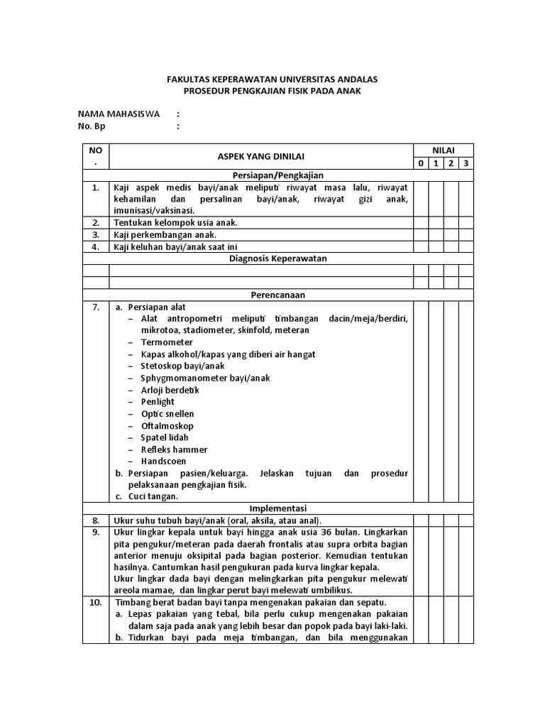 Prosedur Pengkajian Fisik Pada Anak | PDF | Kesehatan Holistik | Sains & Matematika