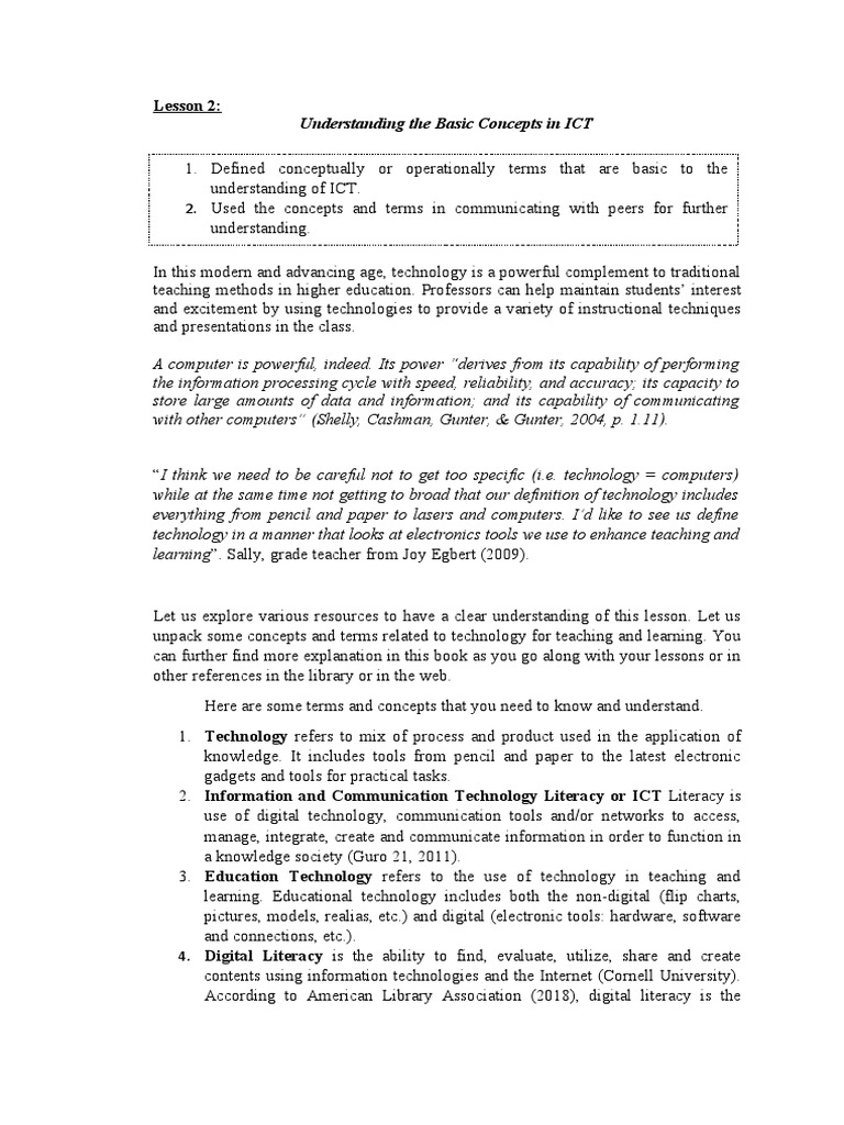 Lesson 2:: Understanding The Basic Concepts in ICT | PDF | Educational ...
