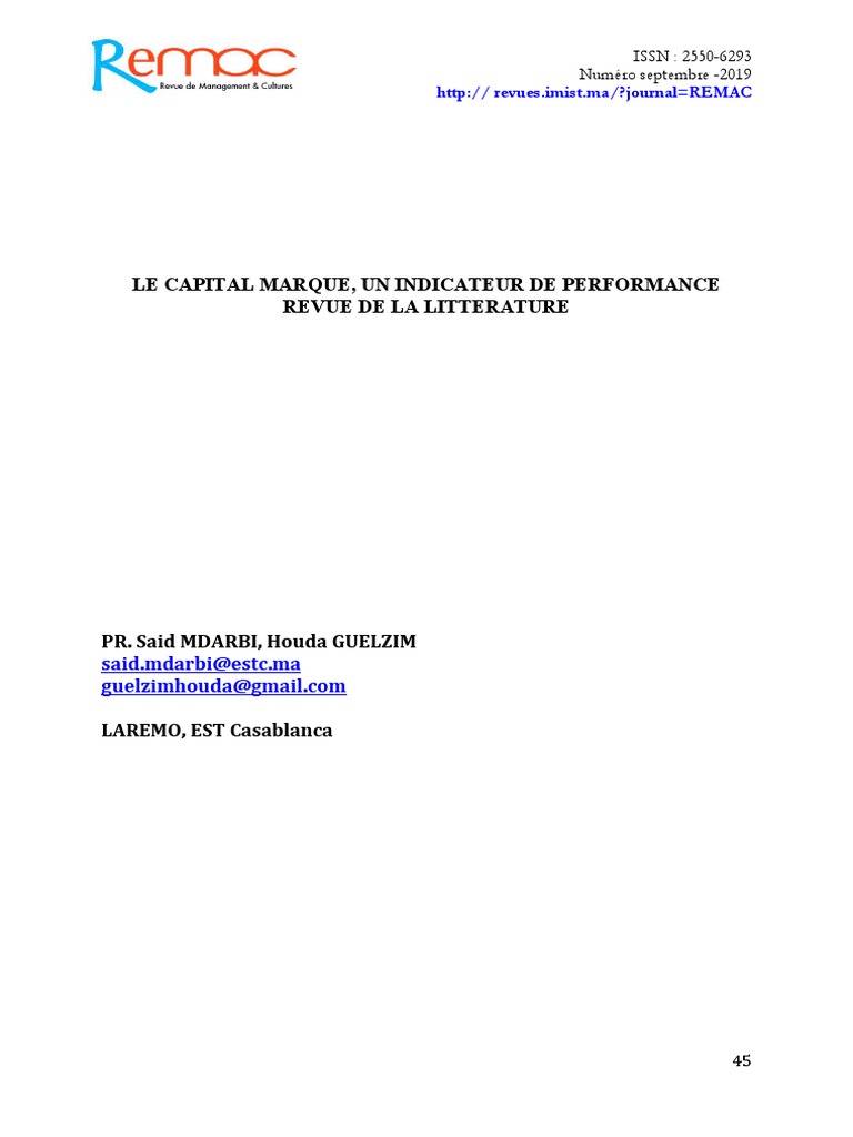 Capital Marque : Indicateur de Performance | PDF | Capital (Économie ...
