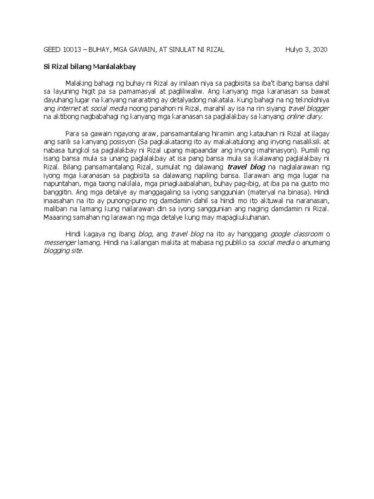 Gawain Sa Rizal Hulyo 3, 2020 | PDF Gawain Sa Rizal Hulyo 3, 2020 | PDF