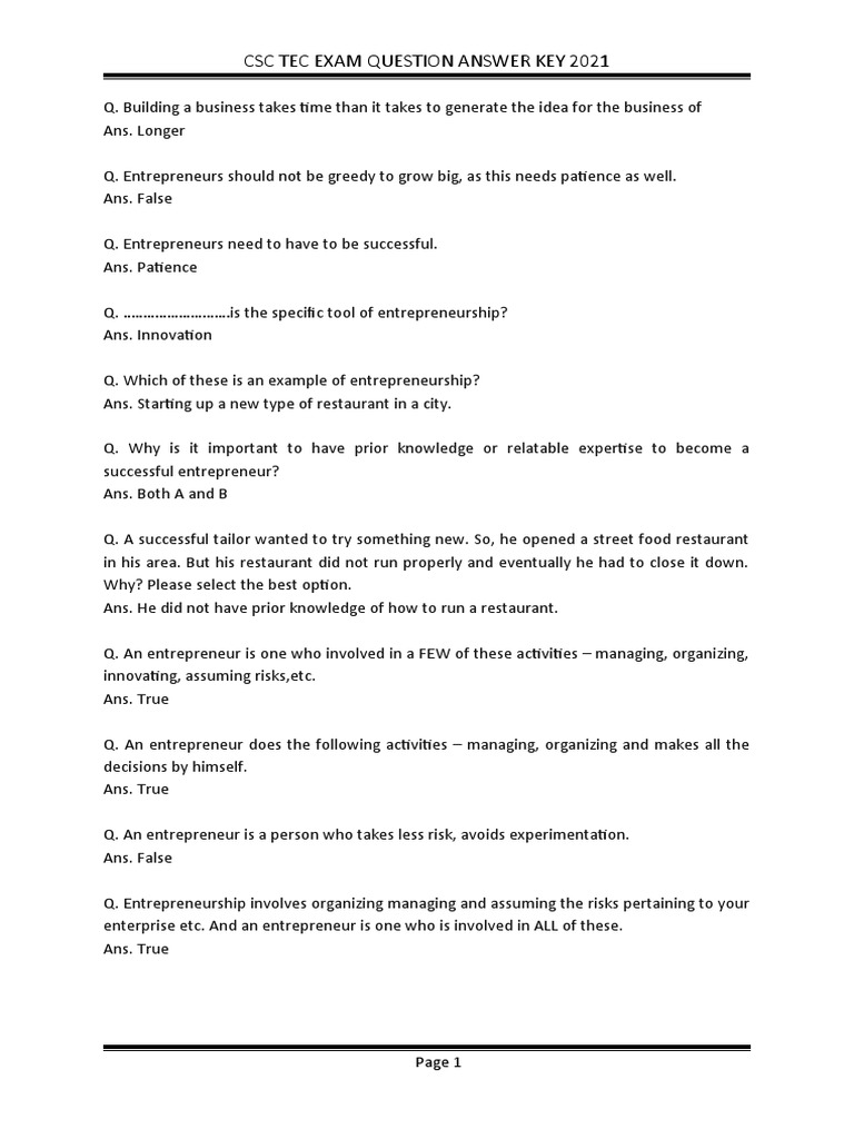 CSC TEC Exam Question Answer Key 2021 | PDF | Balance Sheet ...