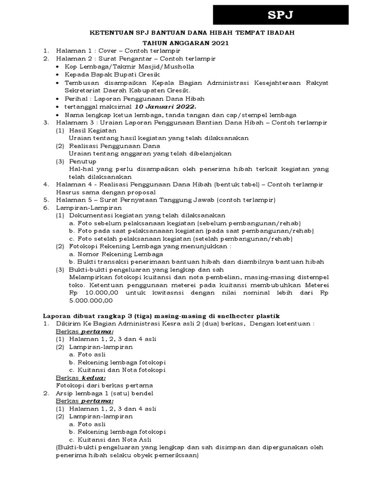 SPJ Hibah Tempat Ibadah 2021 | PDF