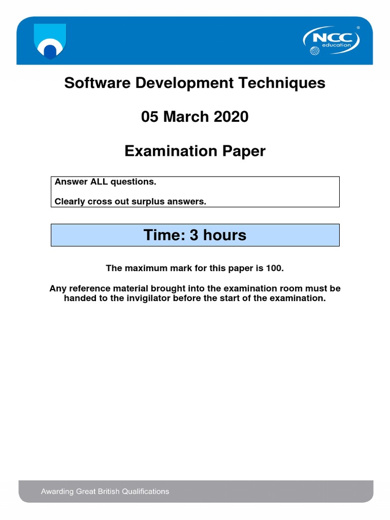 Software Development Techniques 05 March 2020 Examination Paper | PDF | String (Computer Science ...