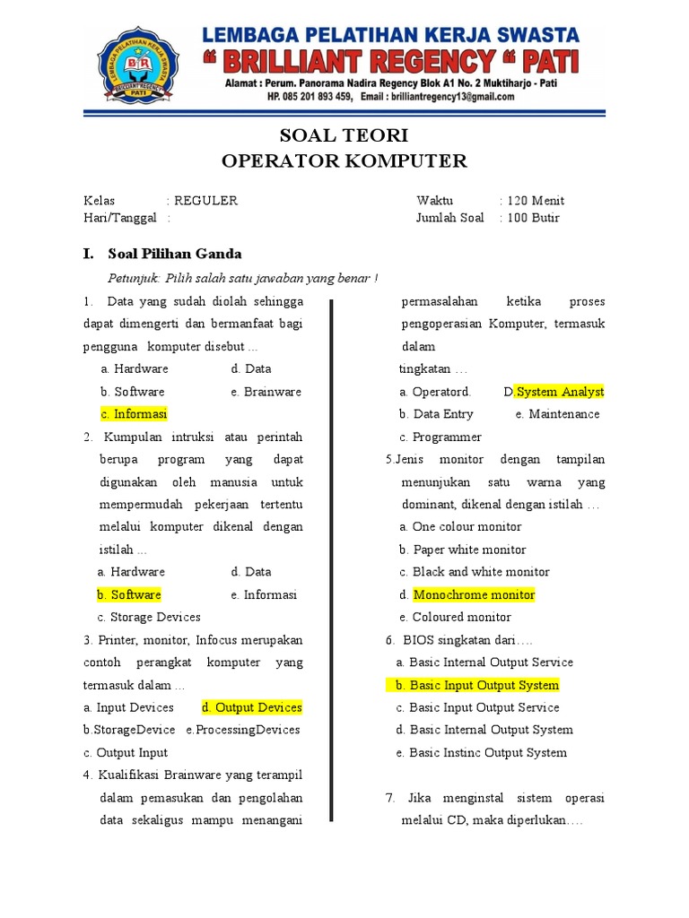 Soal Teori Operator Komputer | PDF