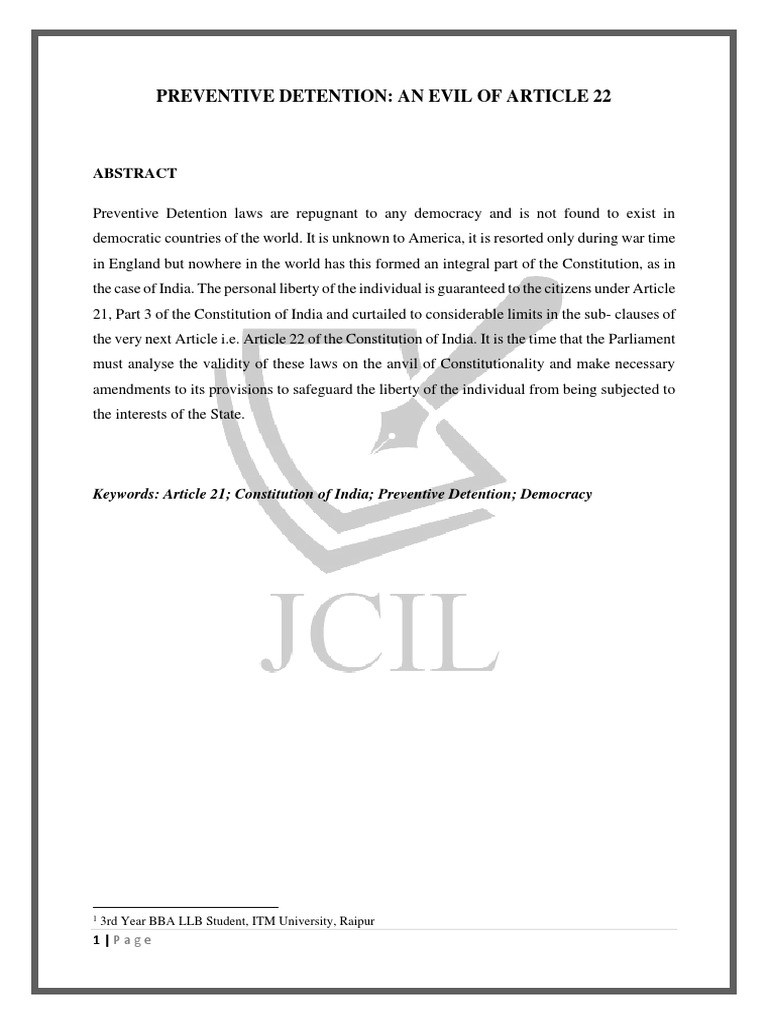 Preventive Detention: An Evil of Article 22 | PDF | Remand (Detention) | Detention (Imprisonment)