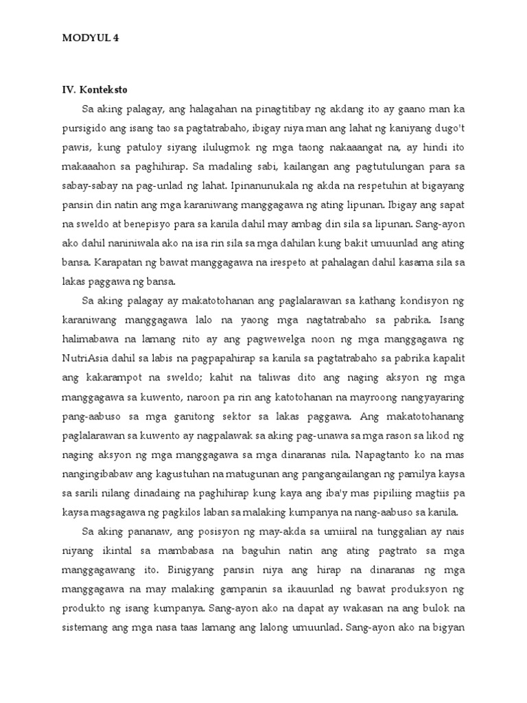 Inuuod Na Bisig Sa Tiyan NG Buwaya - Konteksto at Konklusyon | PDF
