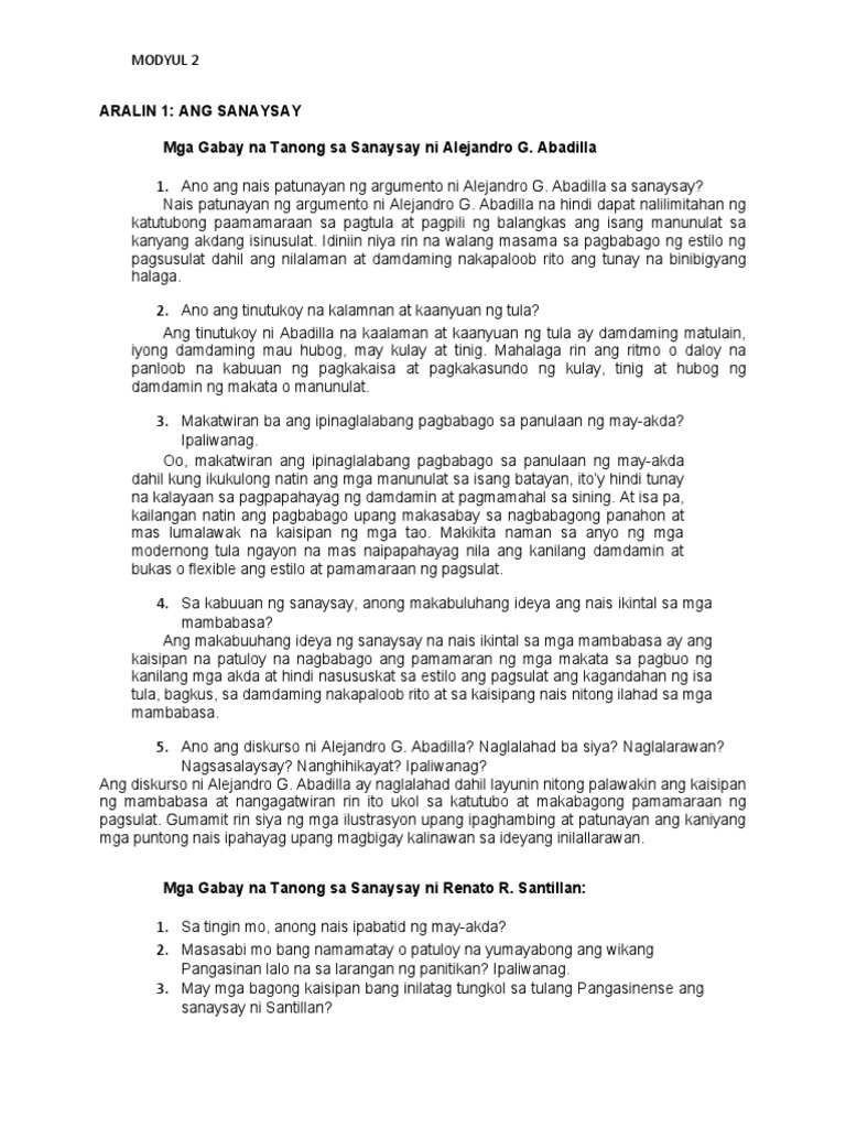 Mga Sanaysay Ni Alejandro Abadilla | PDF
