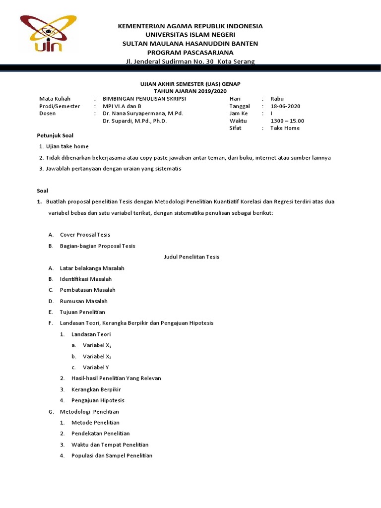 Soal UAS Metlit MPI MPasca Genap 2019.2020 | PDF