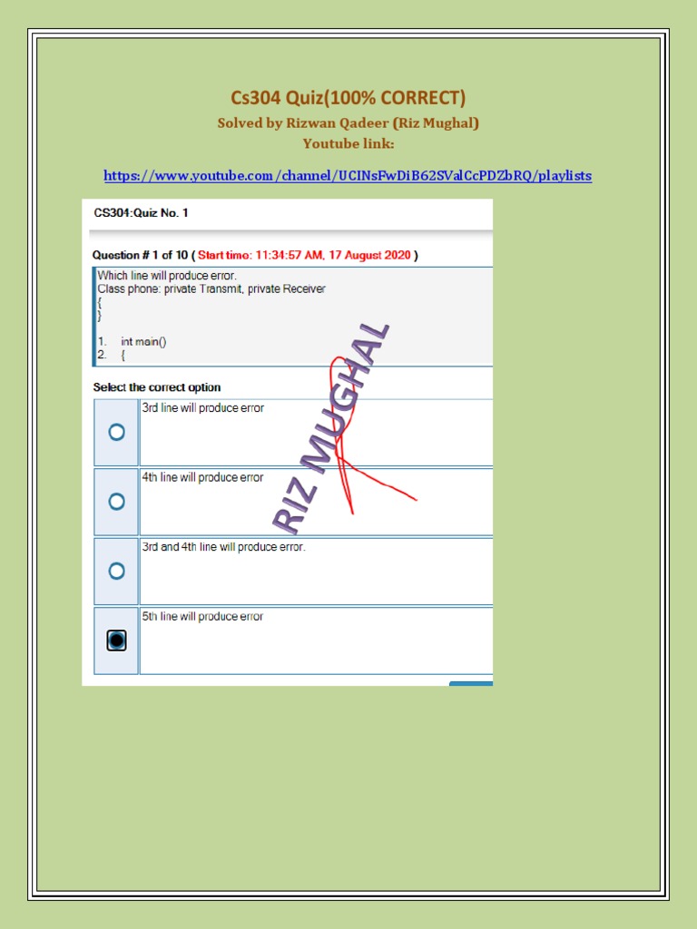 Cs304 Quiz Solved by Riz Mughalquiz Master | PDF