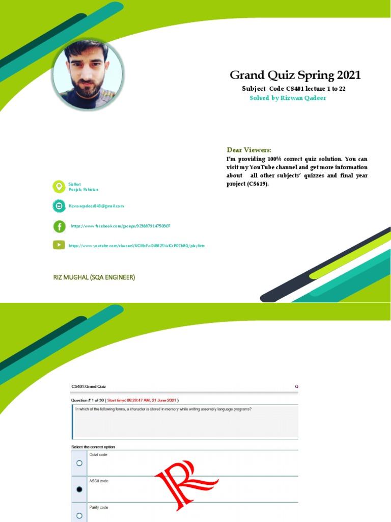 Cs401 Grand Quiz Spring 2021 | PDF