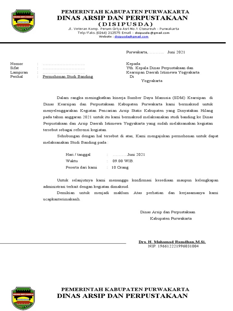 Surat Studi Banding 2021 Dan SP | PDF
