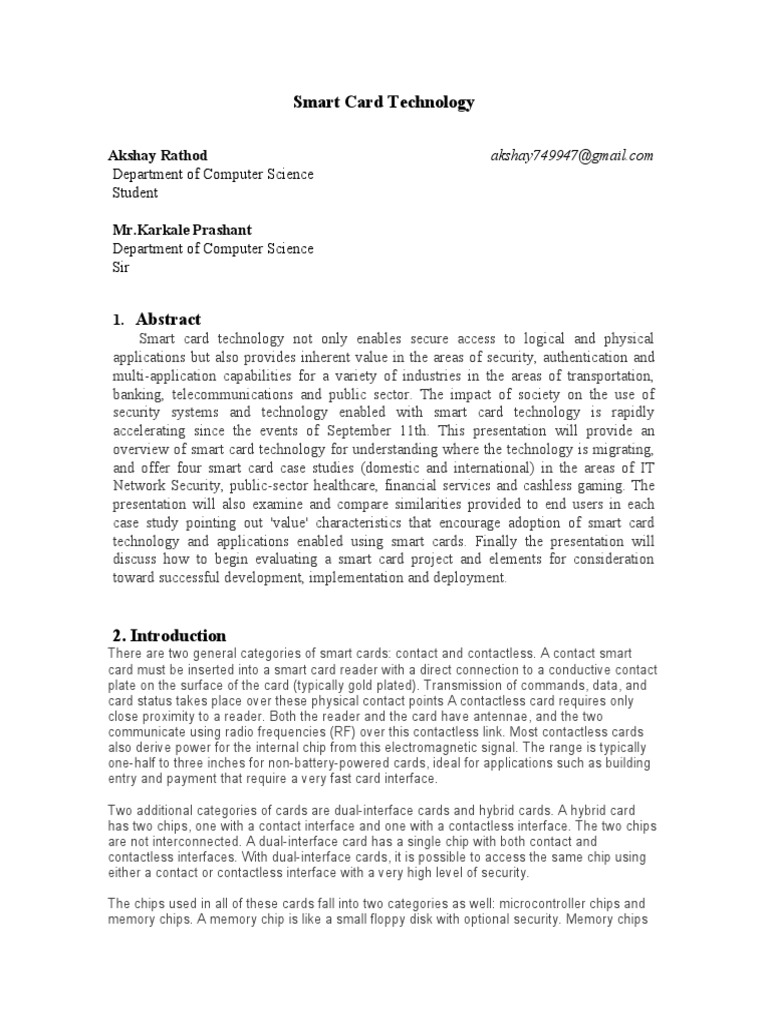 Seminar of Smart Card Technology 1 | PDF | Smart Card | Computer Data Storage