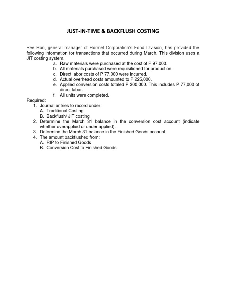 Just-In-Time & Backflush Costing | PDF