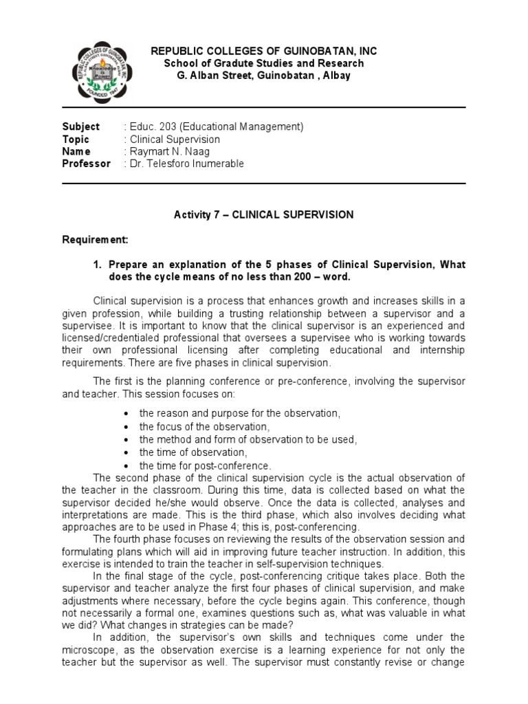 Activity 7 - Clinical Supervision | Download Free PDF | Teachers ...